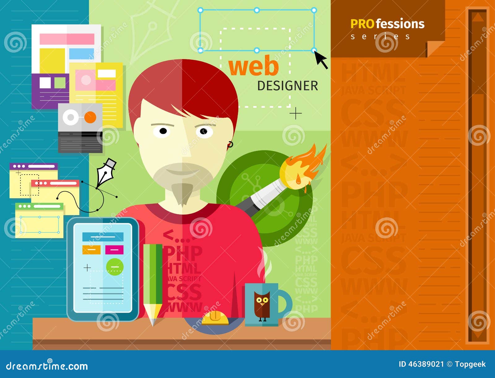 Male Web Designer with Tablet on Workplace Stock Vector - Illustration ...