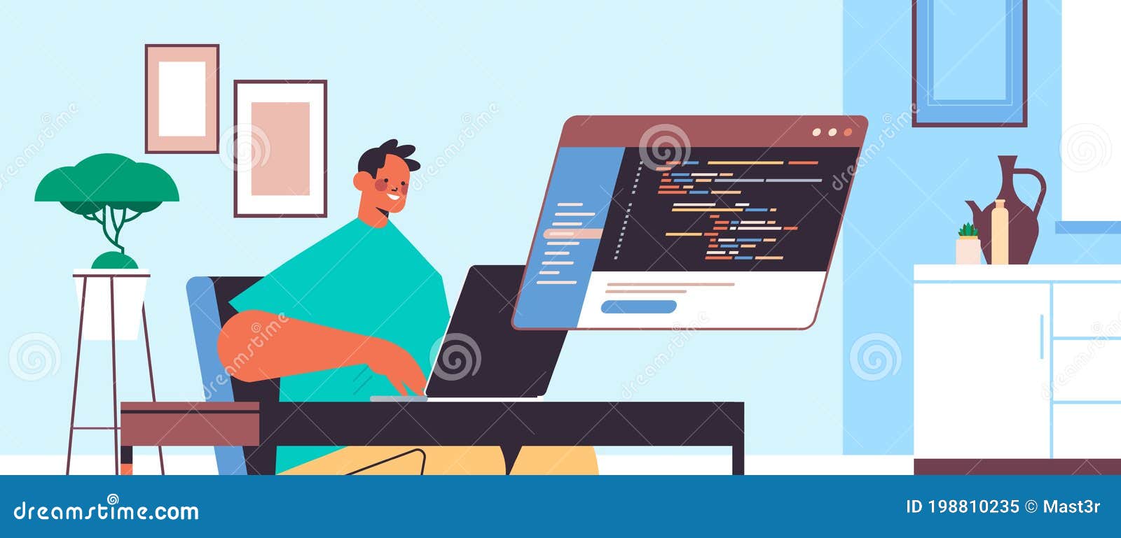 Male Web Developer Using Laptop Creating Program Code Development of Software and Programming ...