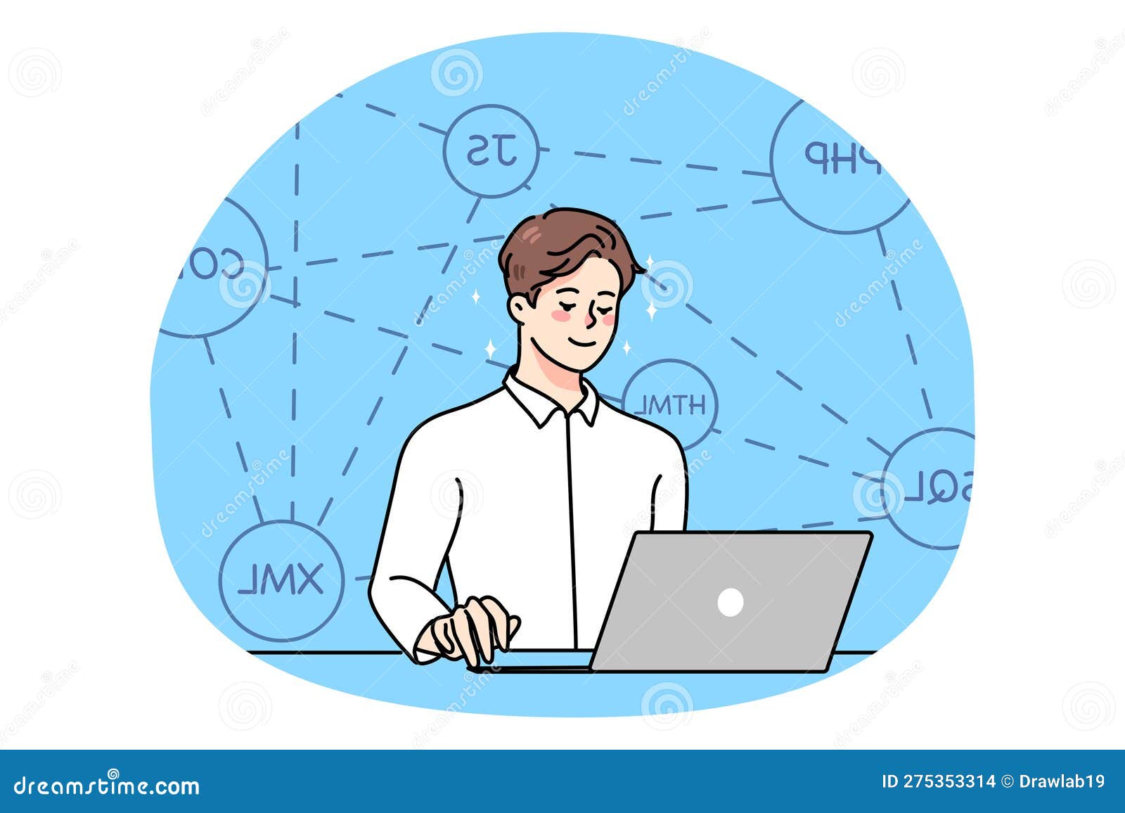 Male Web Developer Work Code on Computer Stock Vector - Illustration of ...