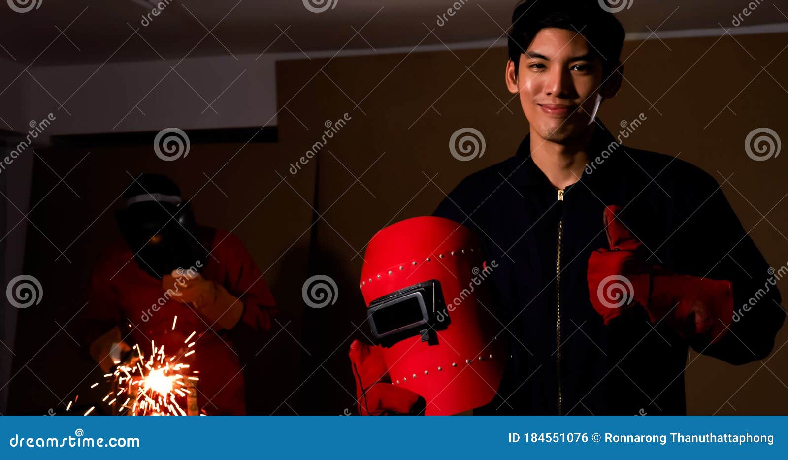 Male Welder Smiling and Standing at Site Stock Photo - Image of manual ...
