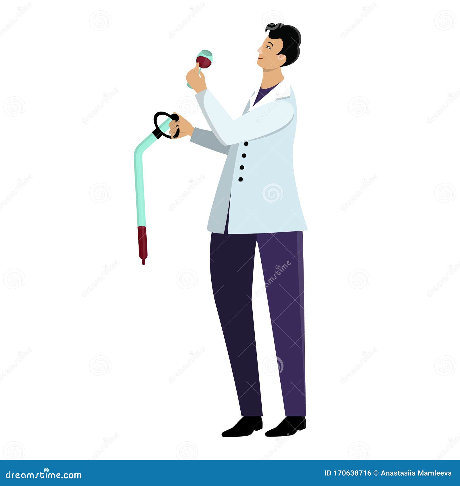 Male Winemaker in Lab Coat Takes a Sample of Wine Using a Pipette at ...