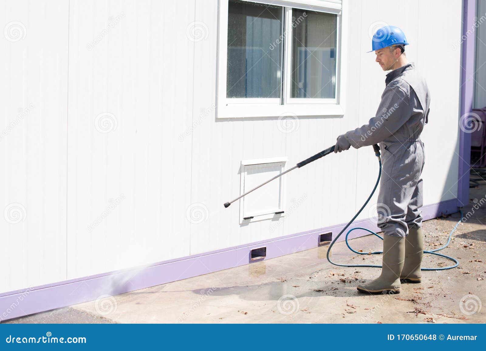 Male Worker Building Cleaner on Site Stock Photo - Image of helmet ...