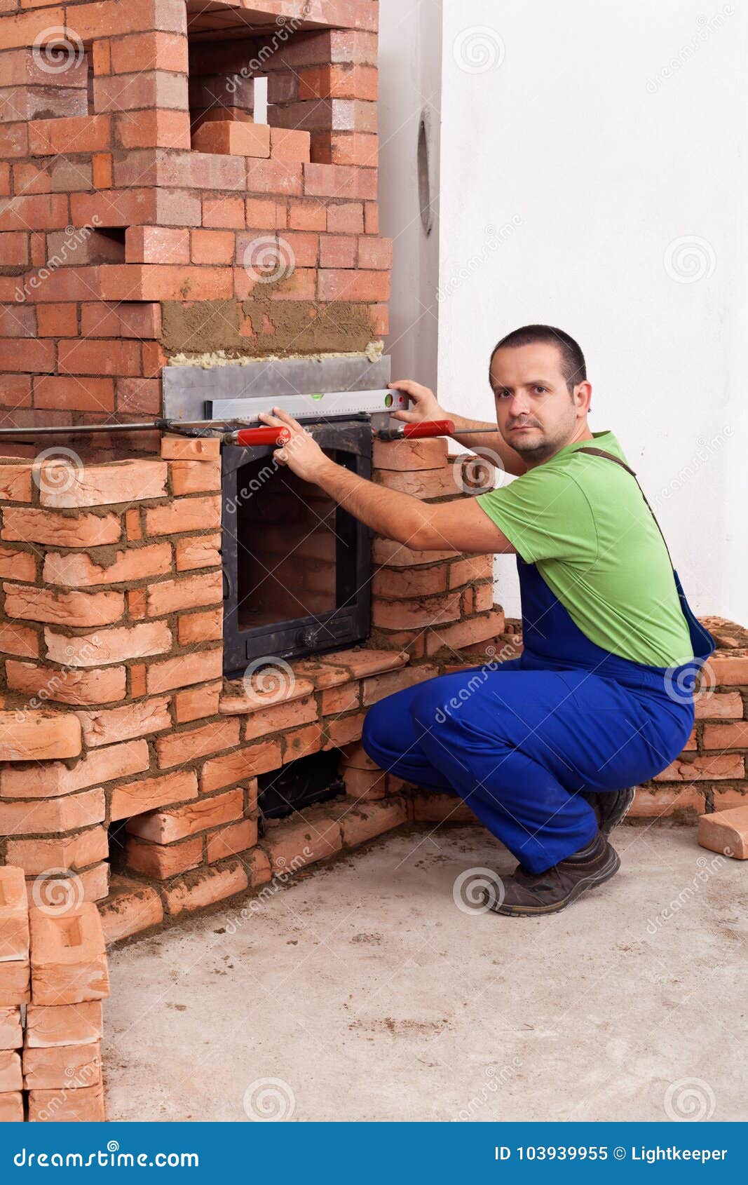 Male Worker Building a Masonry Heater Stock Image - Image of ...