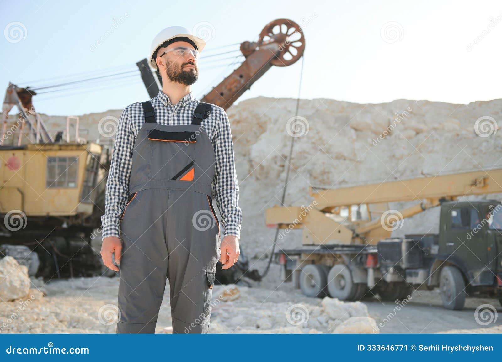 Male Worker with Bulldozer in Sand Quarry Stock Image - Image of dirt ...