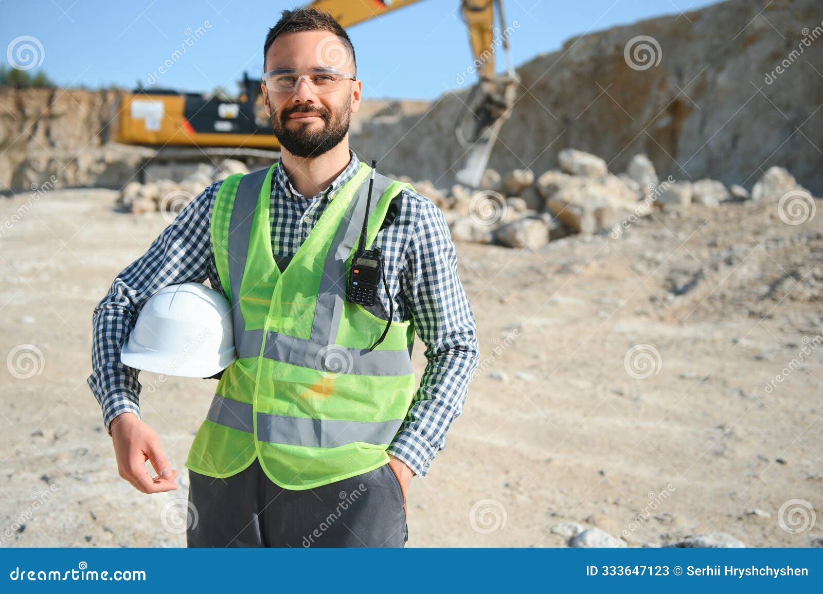 Male Worker with Bulldozer in Sand Quarry Stock Image - Image of digger ...