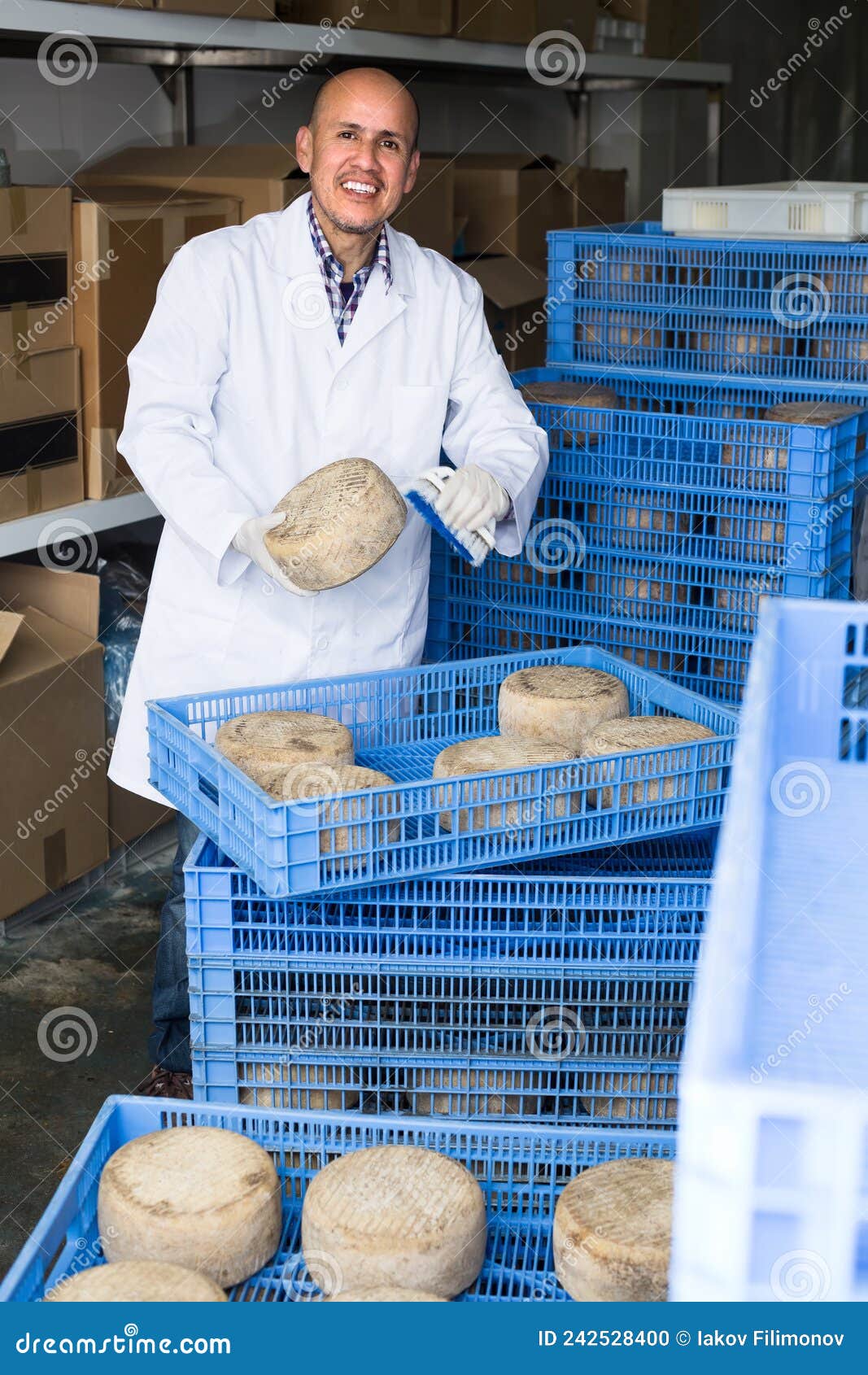 Male Worker at Cheese Factory. Stock Photo - Image of cheerful, worker ...
