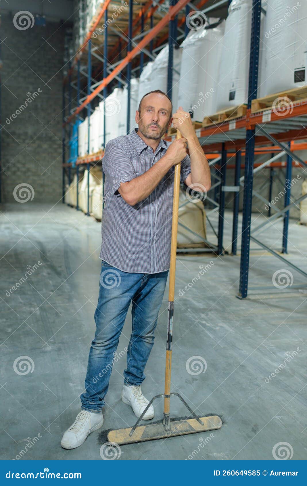 Male Worker Cleaning Factory Floor Stock Image - Image of passage ...