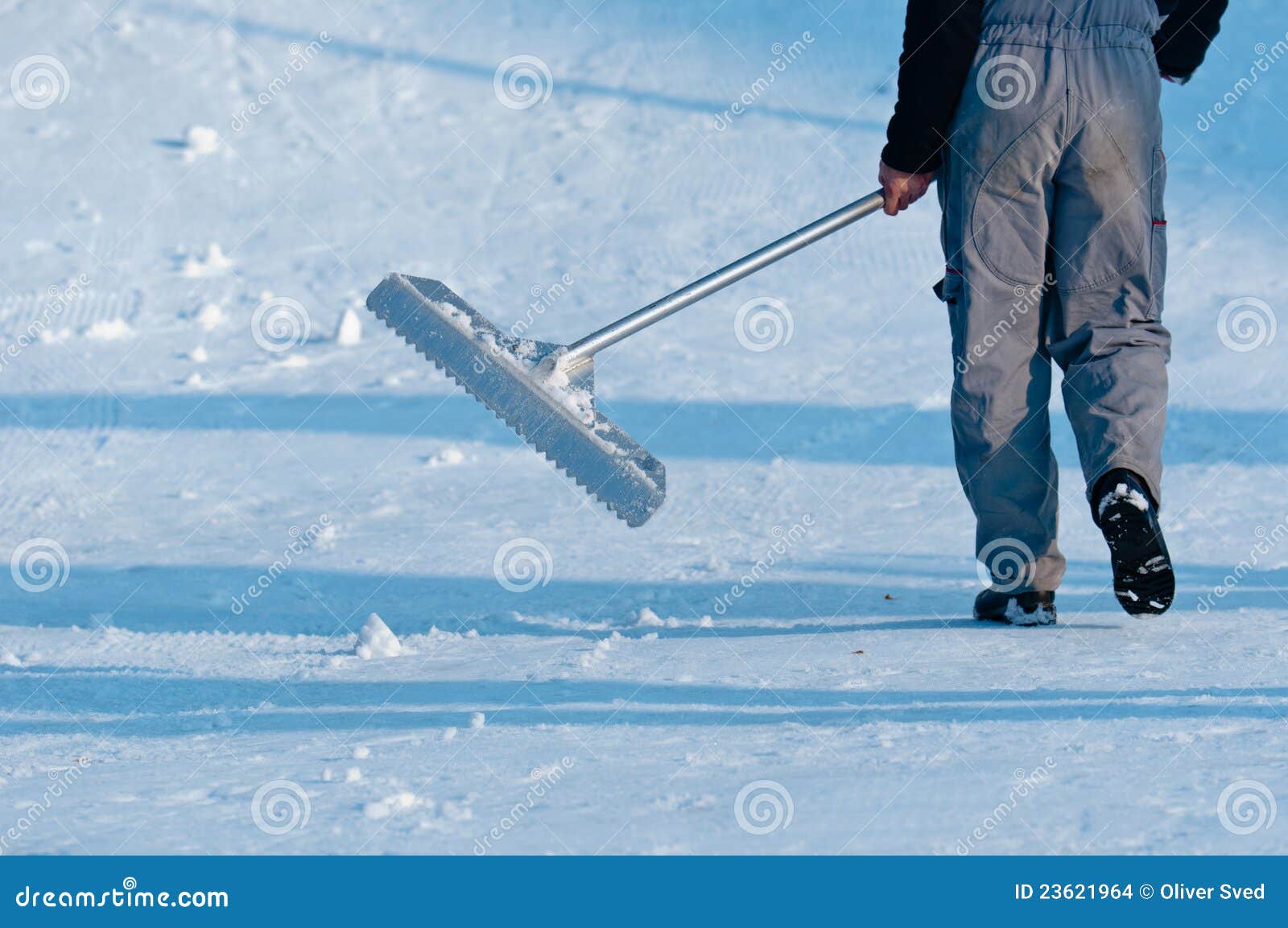 Male Worker Cleaning the Road Stock Photo - Image of frozen, handle ...
