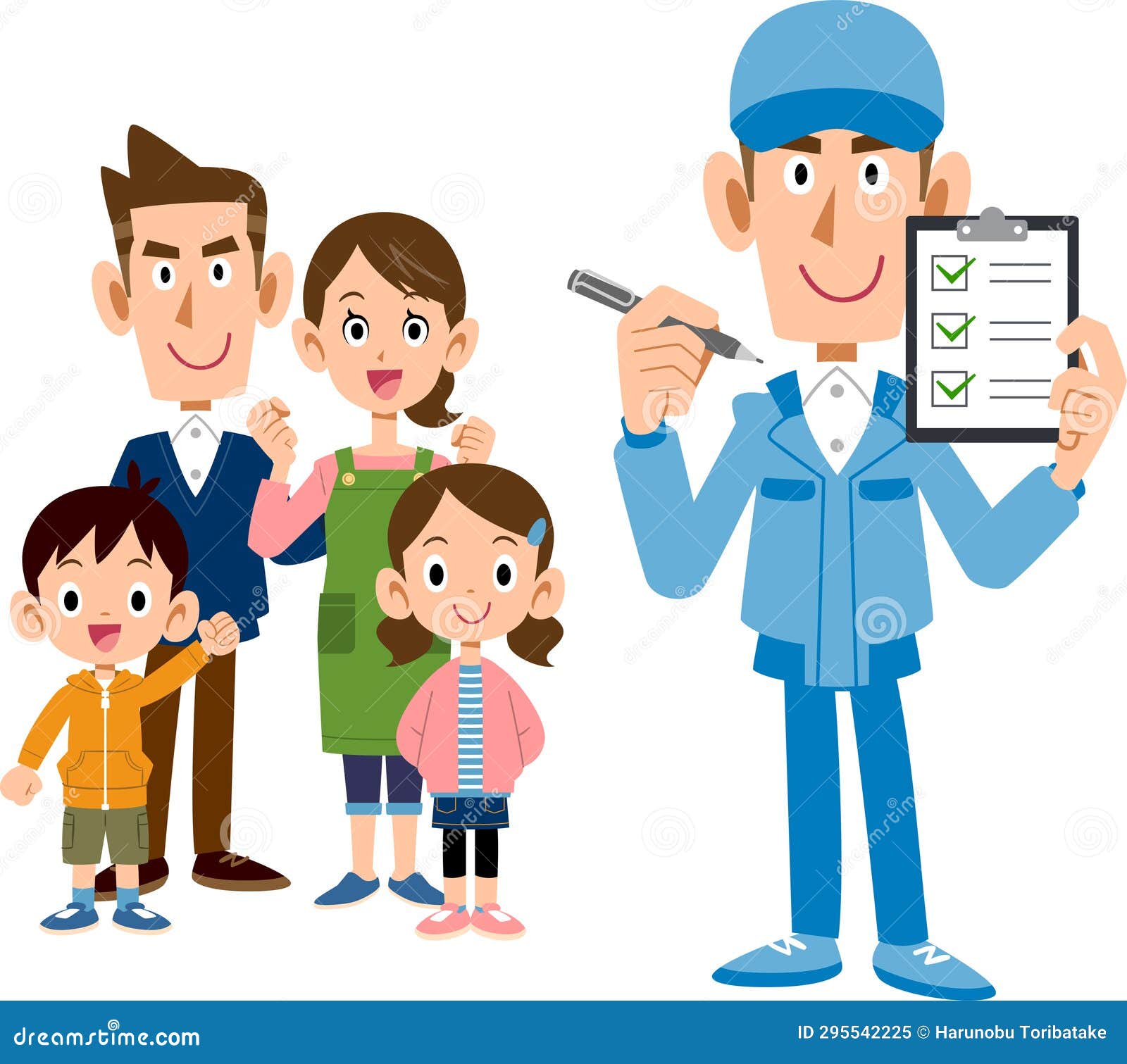 A Male Worker Explaining Checkpoints To Family Cartoon Vector ...