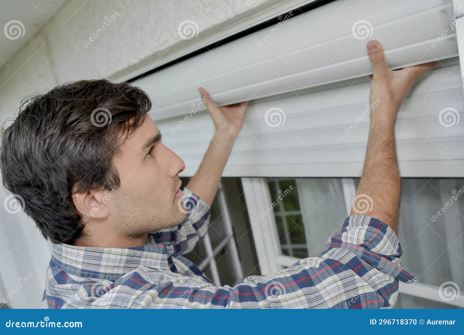 Male Worker Fitting Window Shutters Stock Photo - Image of house ...