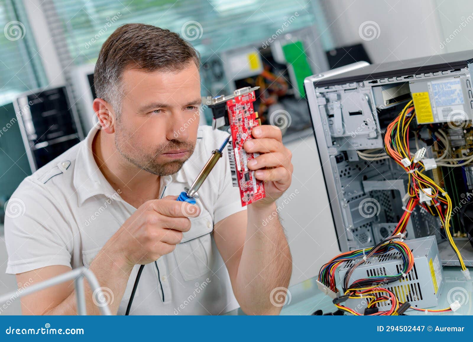 Male Worker Fixing Computer Stock Image - Image of board, chip: 294502447