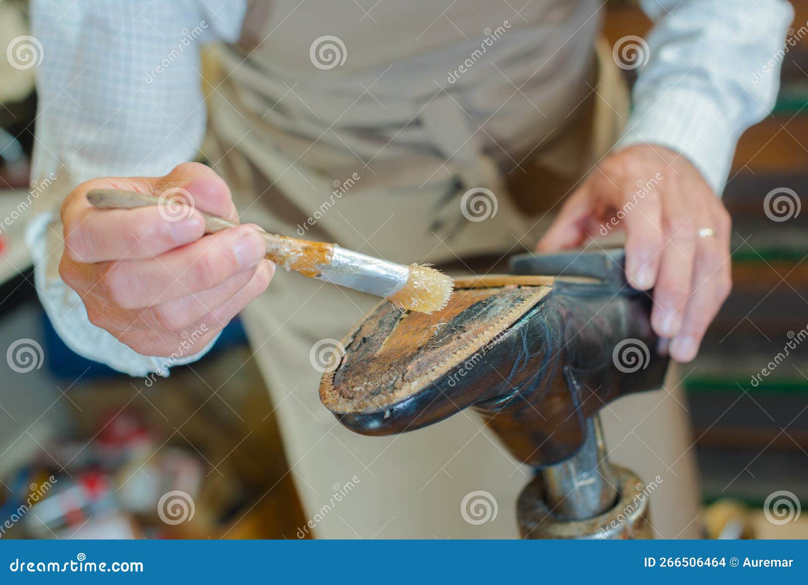 Male Worker Fixing Shoe Sole Stock Photo - Image of base, bottom: 266506464