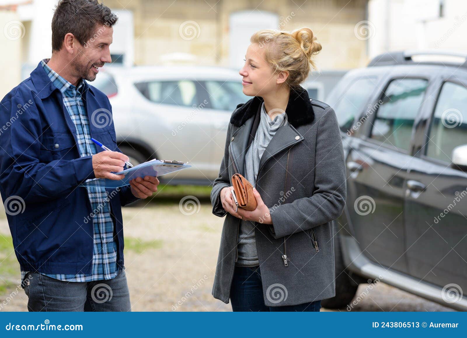 Male Worker Helping Woman with Car Issues Stock Image - Image of ...