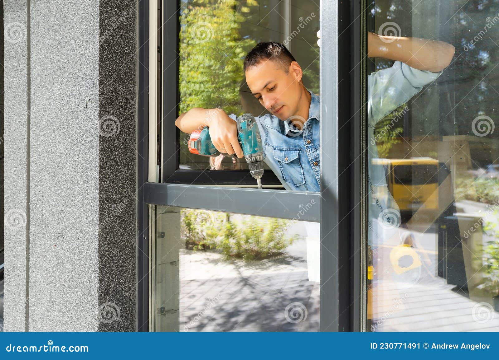 Male Worker Installing Window in Flat, Closeup Stock Image - Image of ...