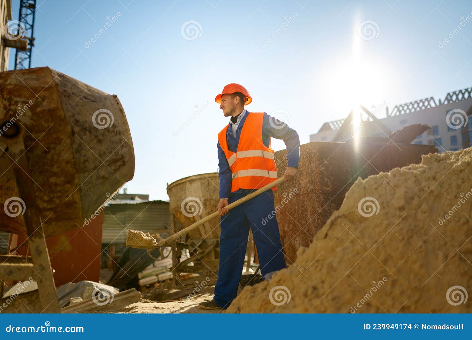 Male Worker Making Concrete at Construction Site Stock Photo - Image of ...
