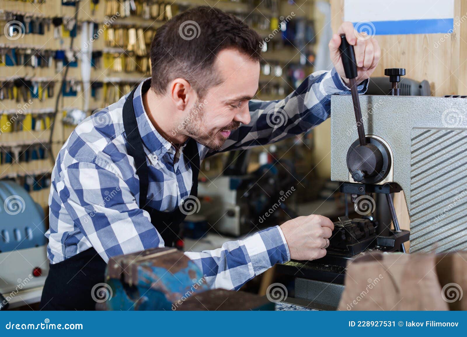 Male Worker Making Key in Specialized Workshop Stock Image - Image of ...
