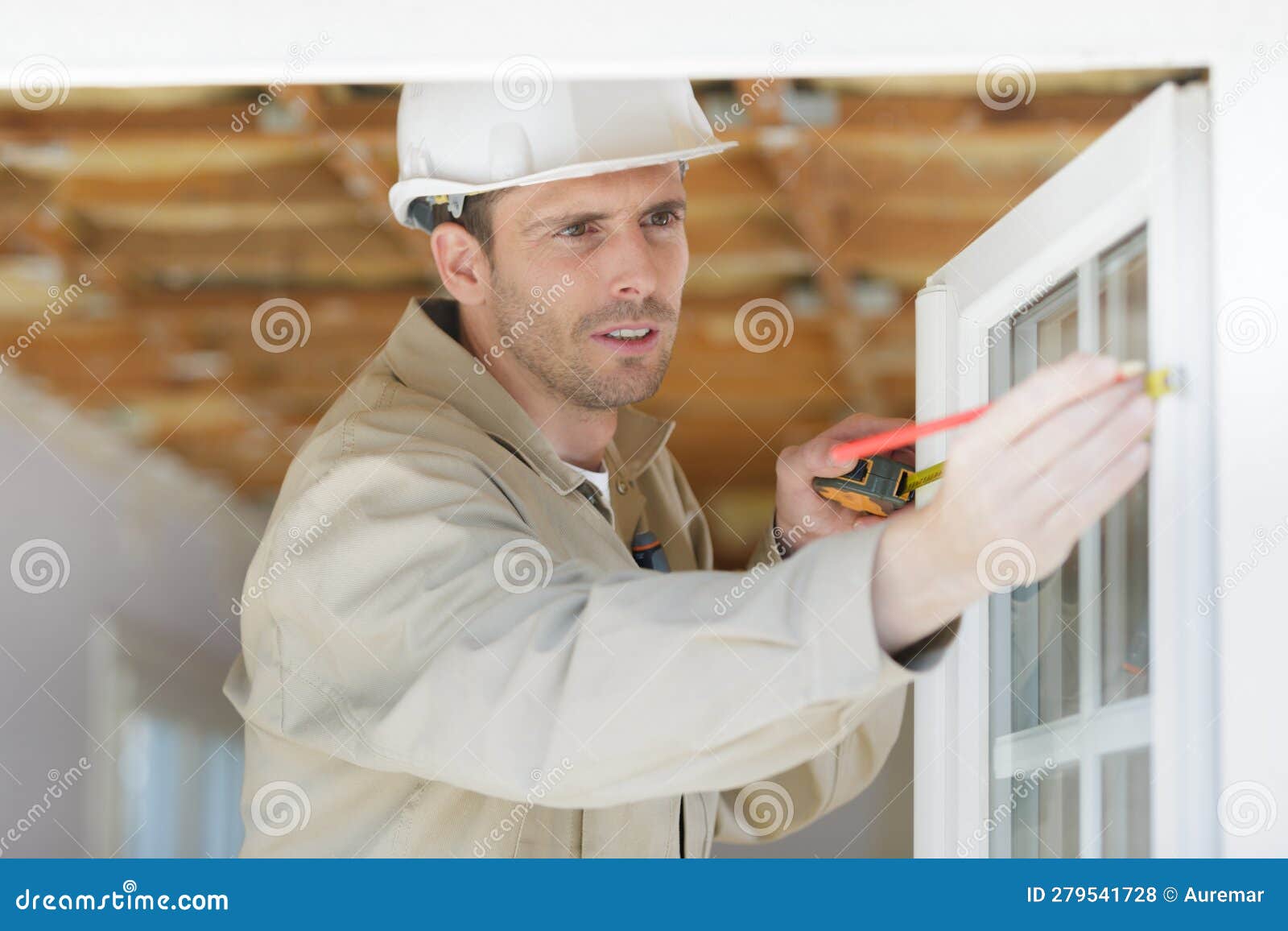 Male Worker Measuring Upvc Window Stock Photo - Image of improvement ...