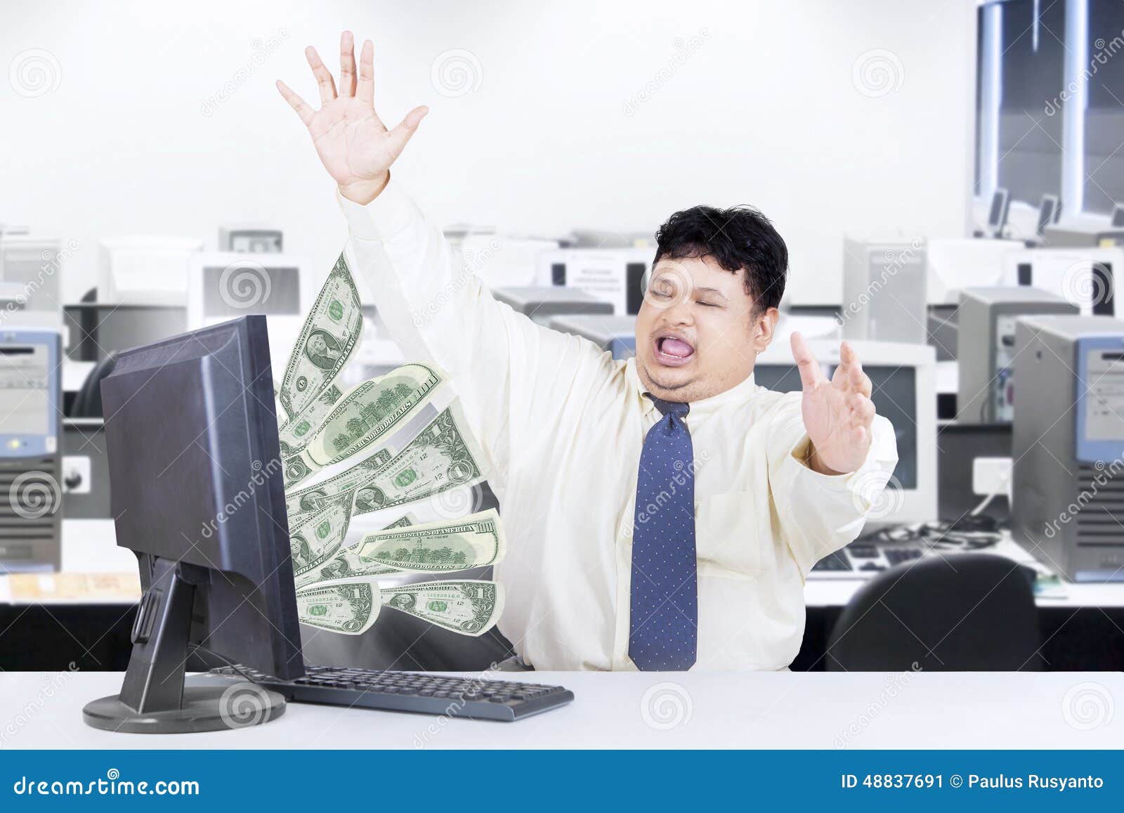 Male Worker with Money from Computer Stock Image - Image of bank, asian ...