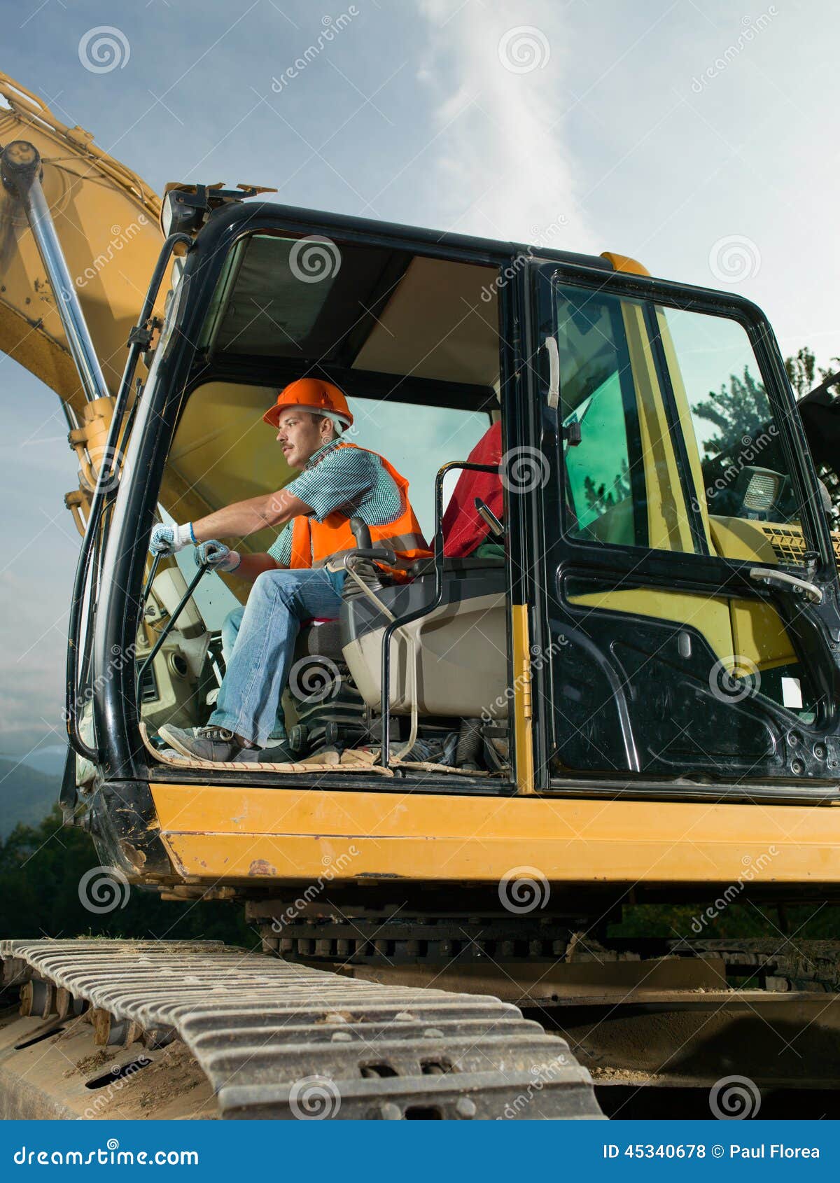 Male Worker Operating Excavator Stock Photo - Image of driver, drive ...