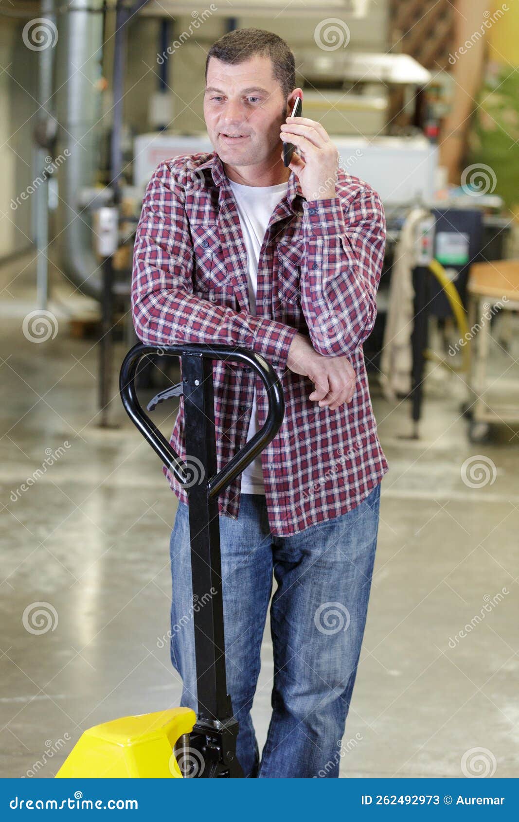 Male Worker on Phone in Factory Stock Image - Image of work, power ...