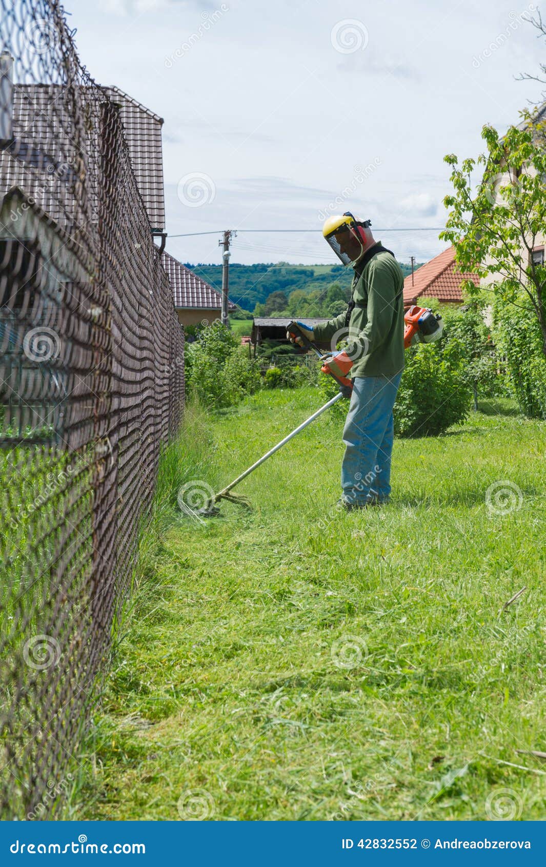 Male Worker with Power Tool String Lawn Trimmer Mo Stock Photo - Image ...