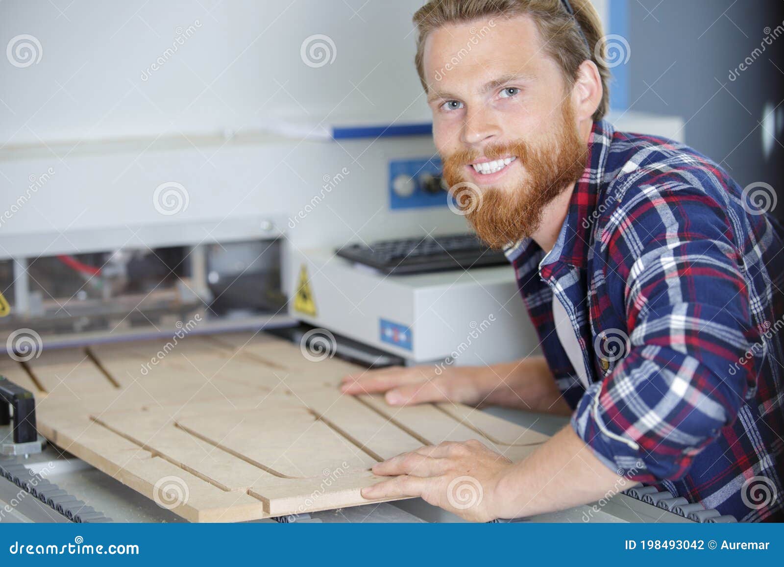 Male Worker Printing Wood Cutter Stock Photo - Image of studio ...
