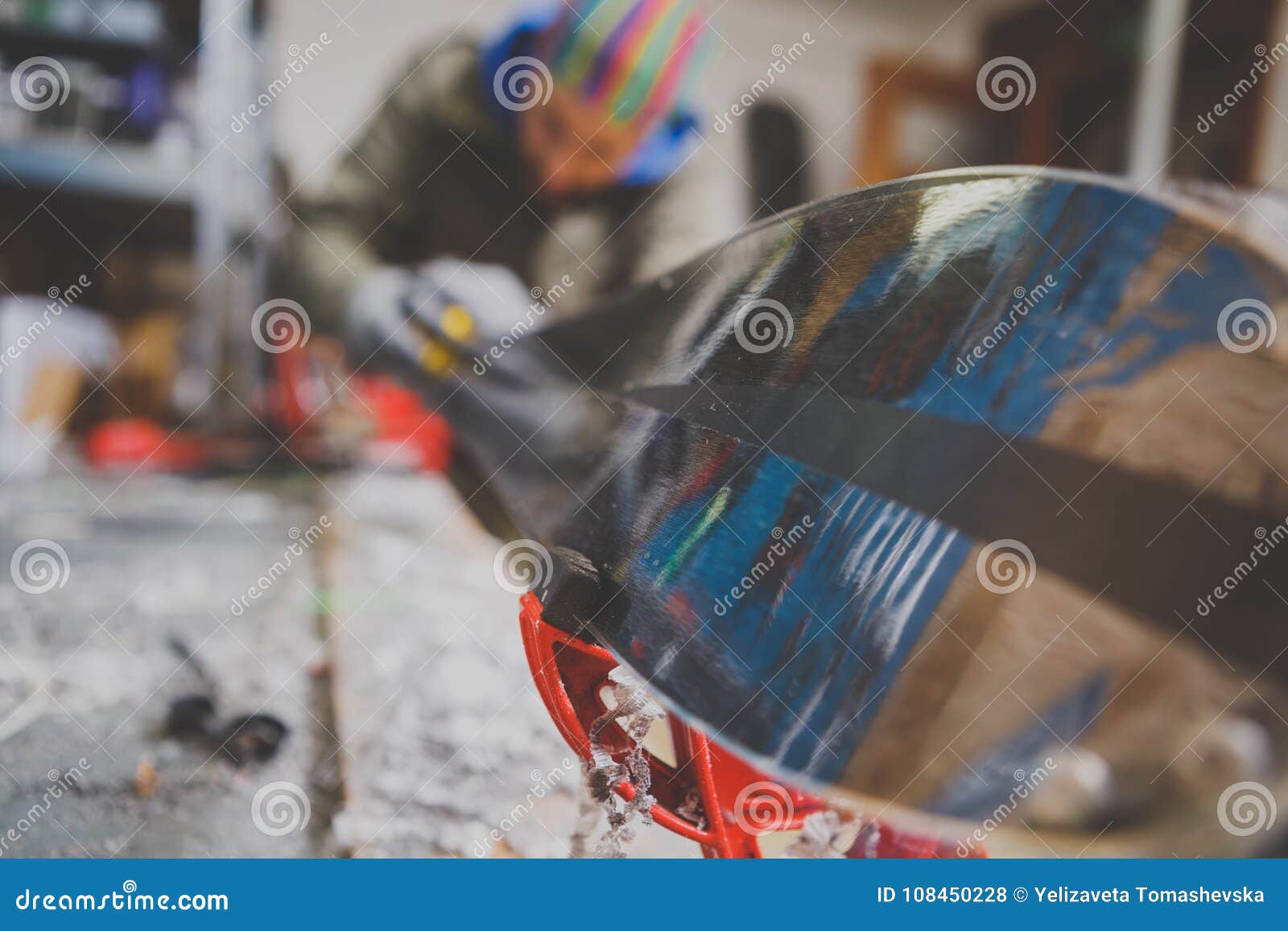 Male Worker Repairing Stone, Edge Sharpening in Ski Service Workshop ...