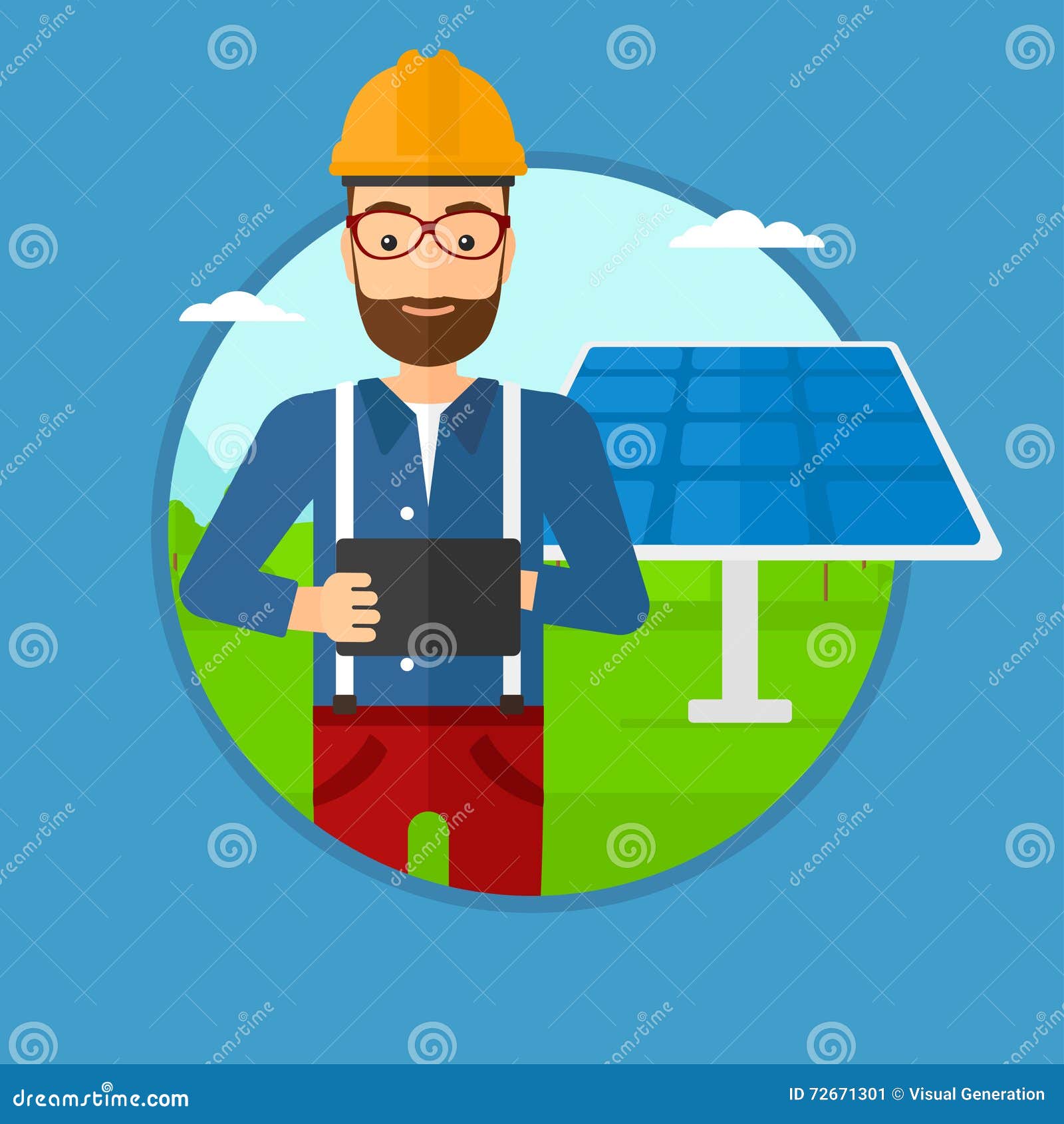 Male Worker of Solar Power Plant. Stock Vector - Illustration of beard ...