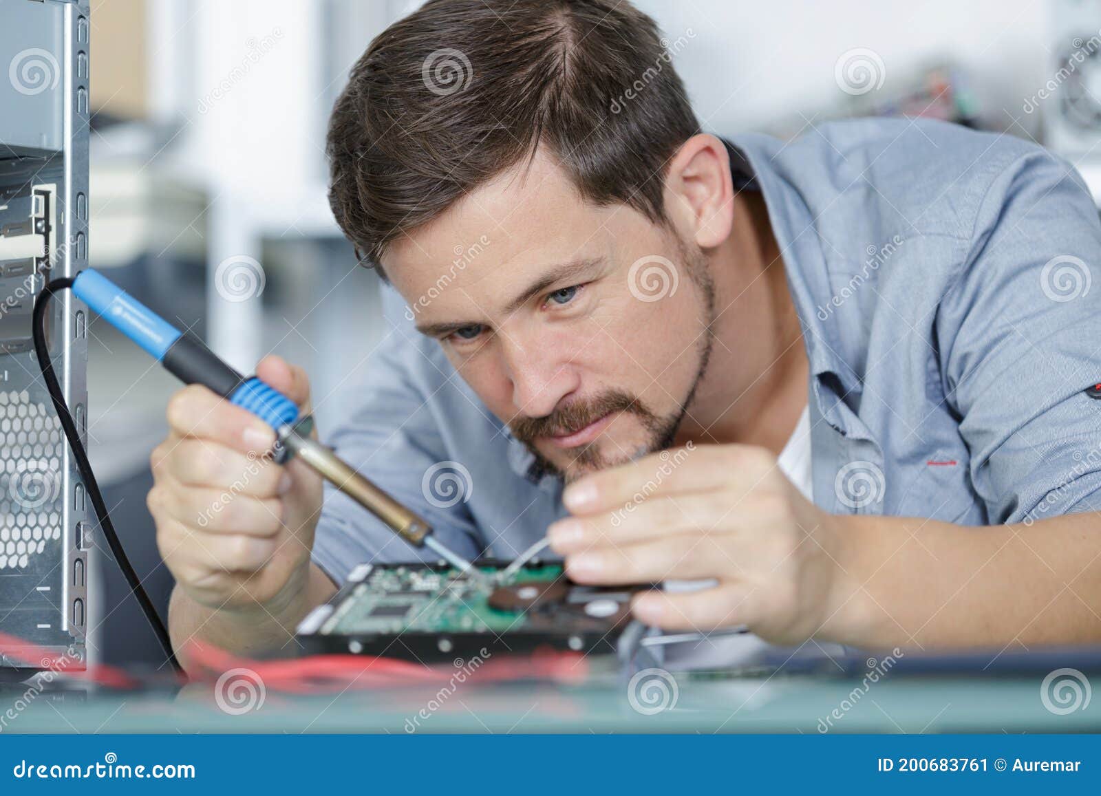 Male Worker Soldering Cable Stock Image - Image of service, component ...