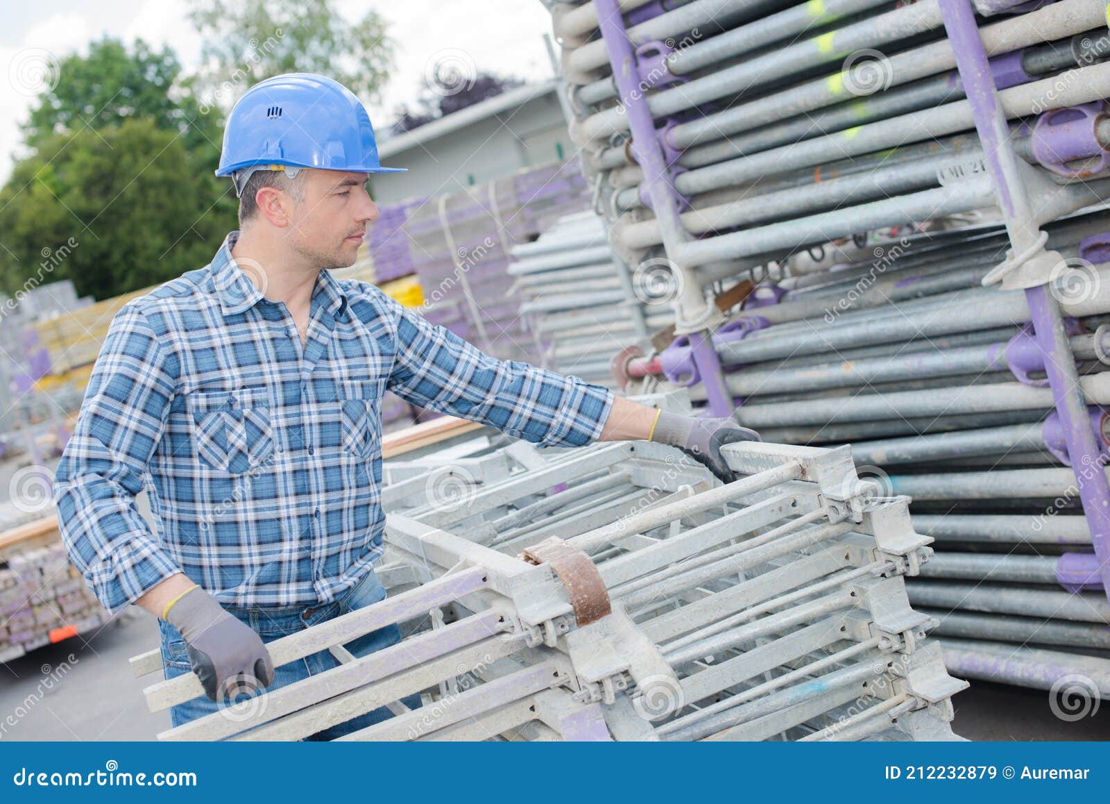Male Worker Stacking Scaffolding Stock Image - Image of site ...