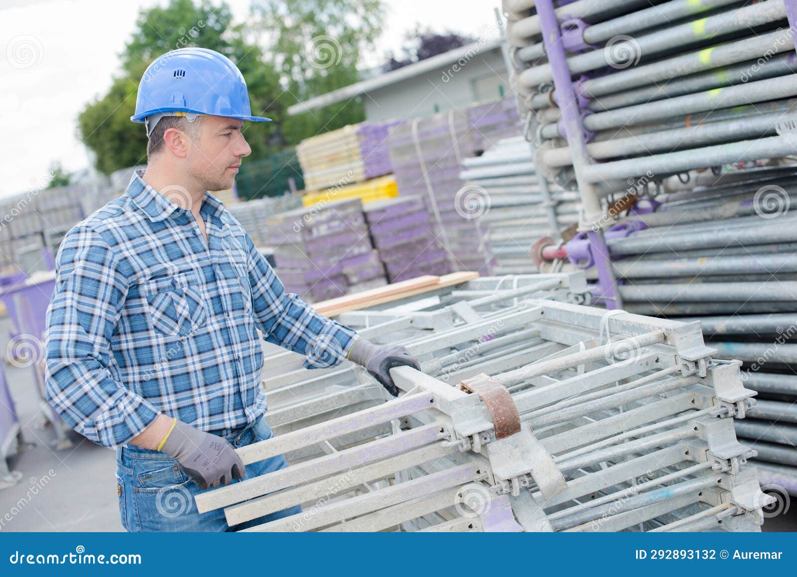 Male Worker Stacking Scaffolding Stock Photo - Image of material ...