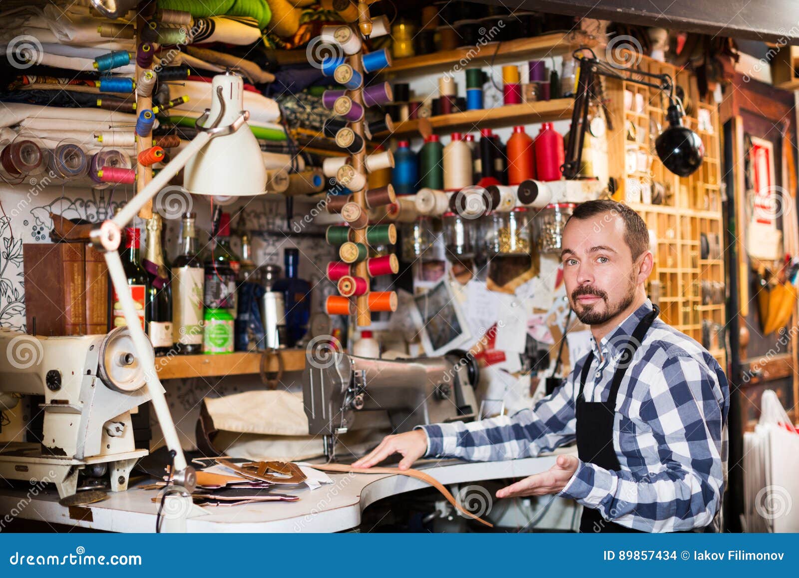 Male Worker Stitching New Belt Stock Photo - Image of instruments ...