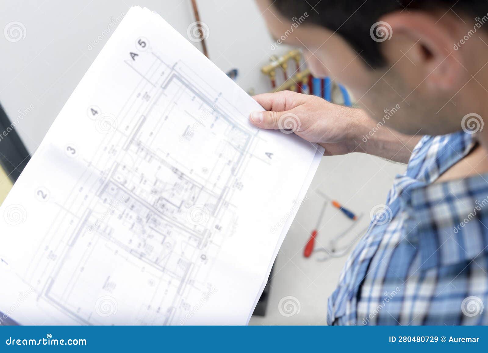 Male Worker during Study Plan Stock Image - Image of arhitecture, young ...