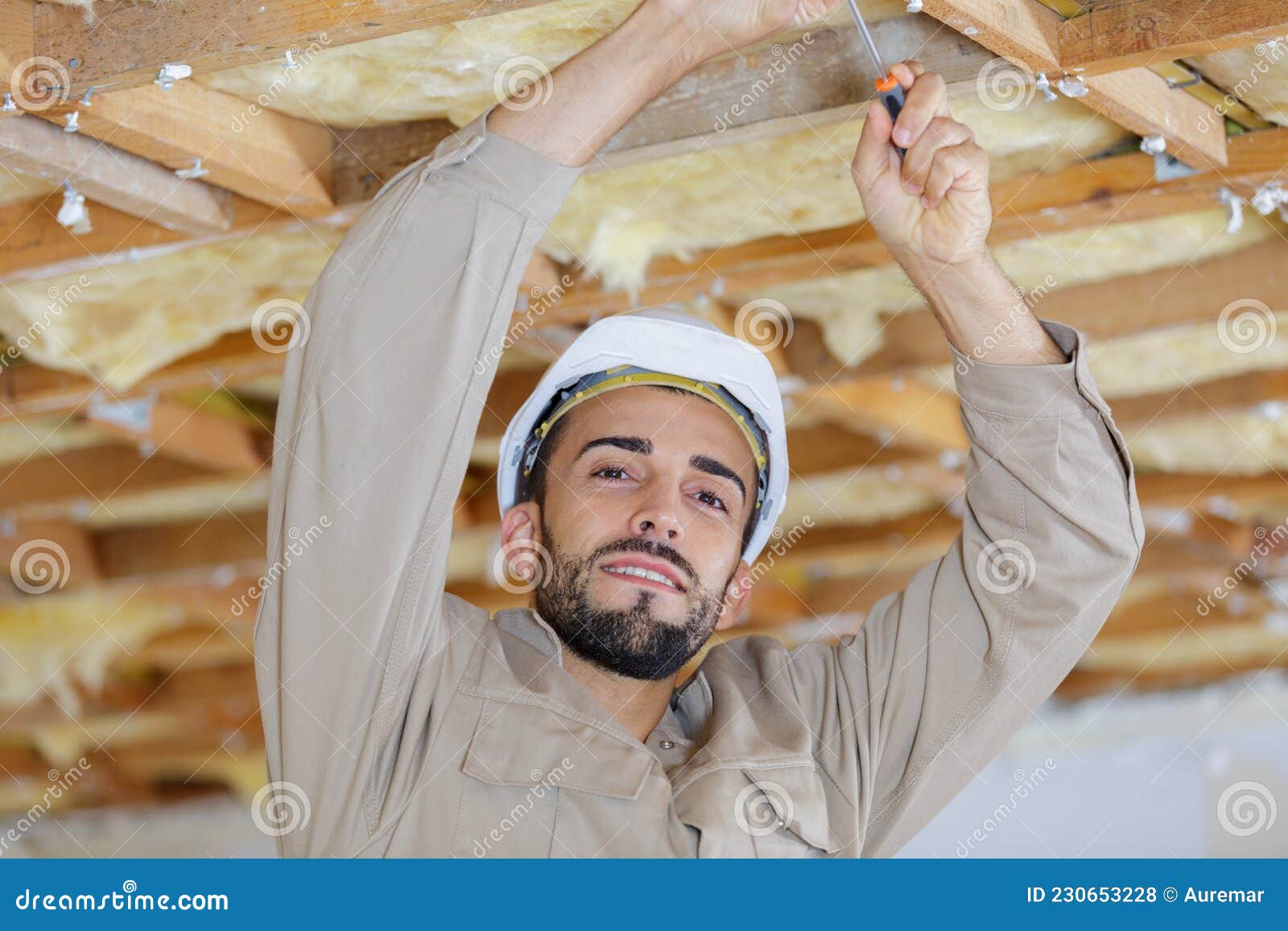 Male Worker on Suspended Ceilings Stock Photo - Image of service ...