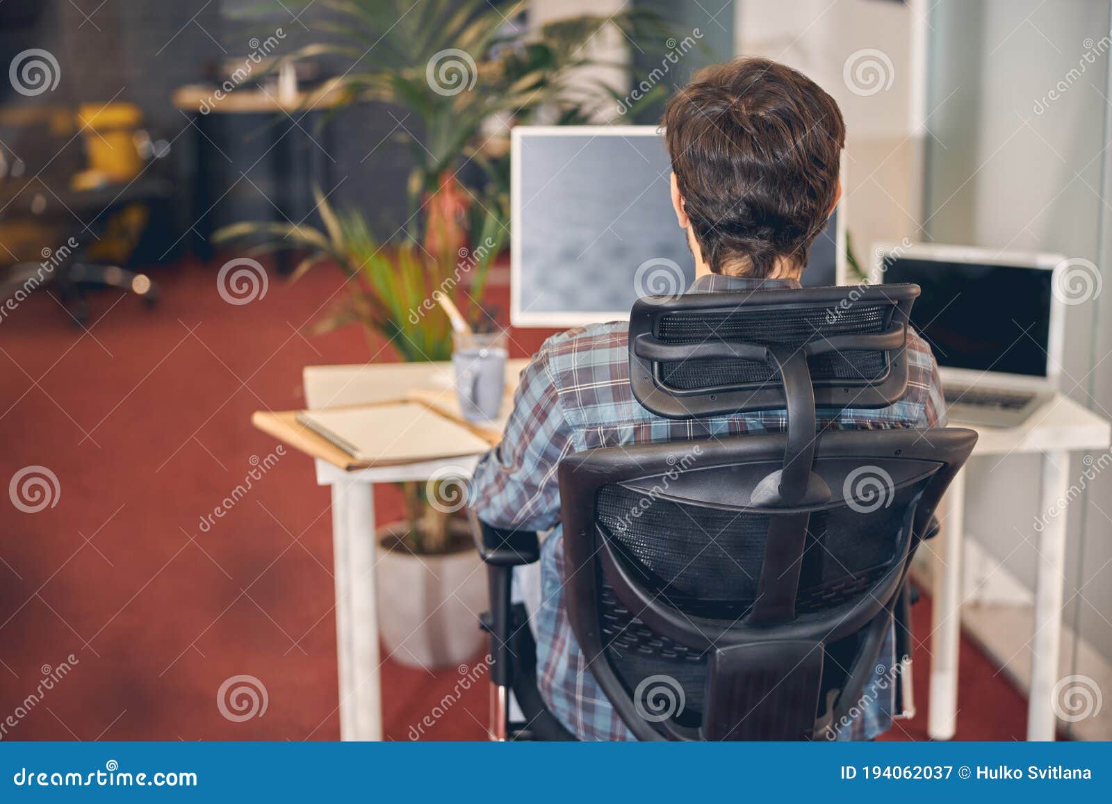 Male Worker Using Computer in Modern Office Stock Image - Image of ...