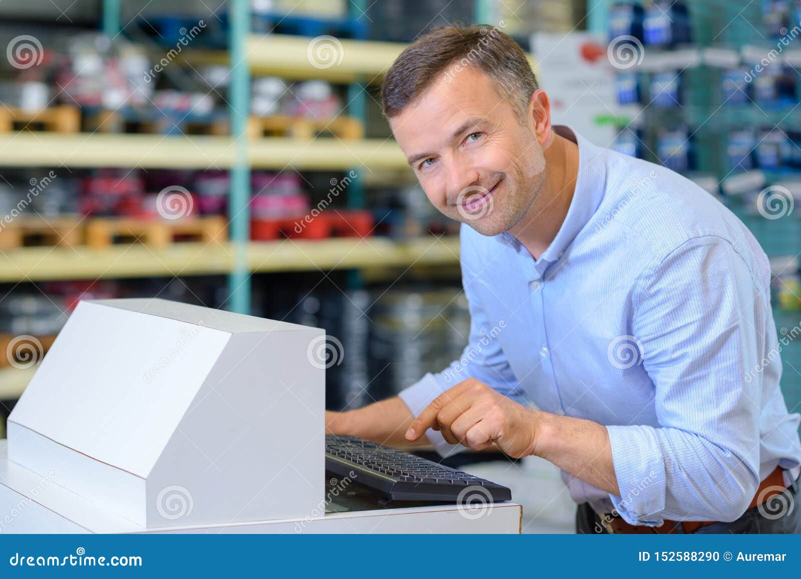 Male Worker Using Database Computer Stock Photo - Image of adult ...