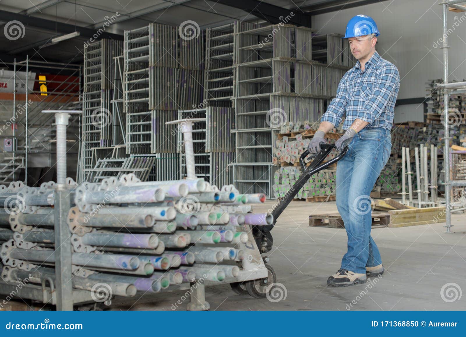 Male Worker Using Pull Cart Stock Photo - Image of safety, safe: 171368850