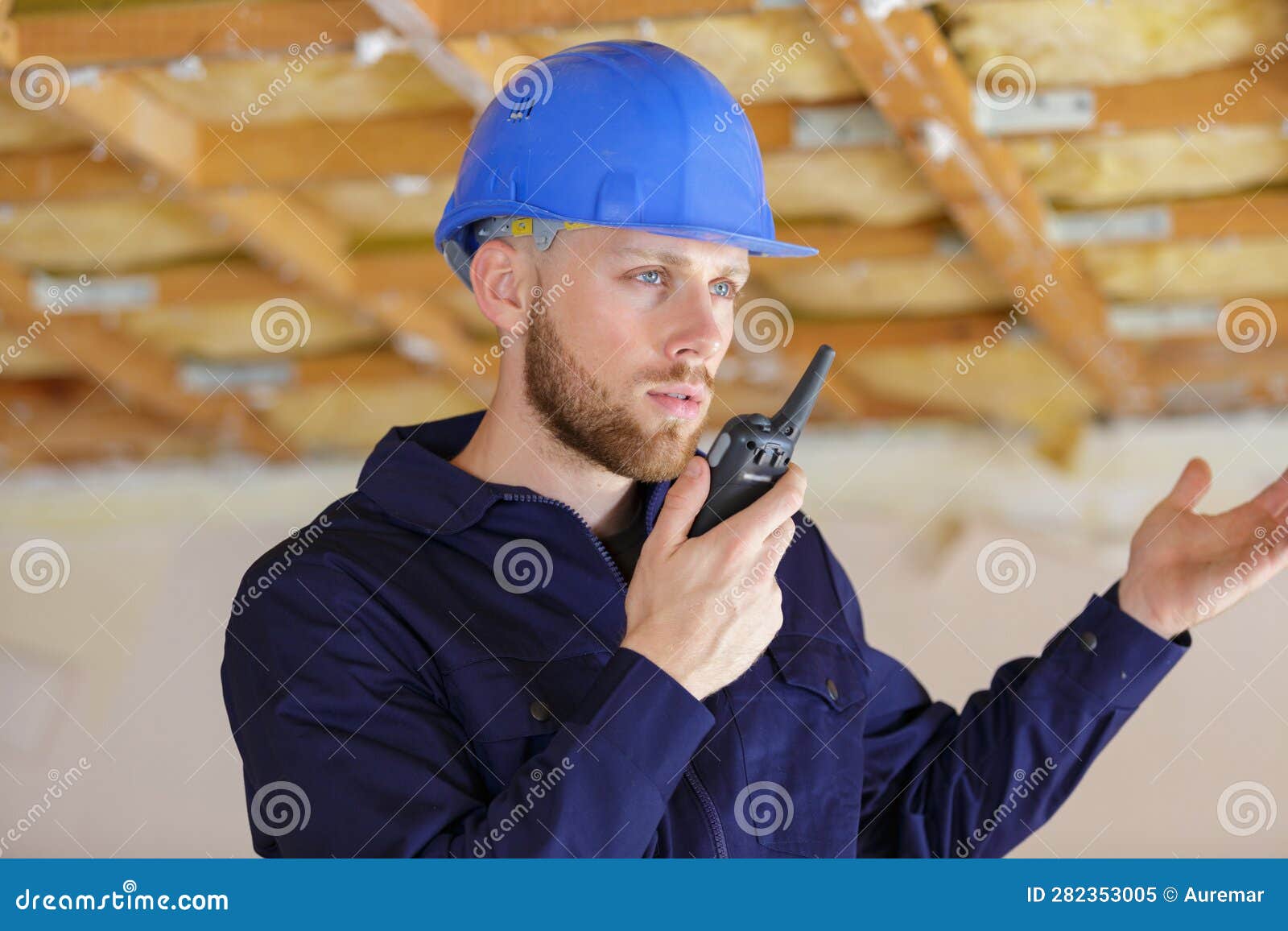 Male Worker Using Walkie Talkie Stock Image - Image of fulllength ...