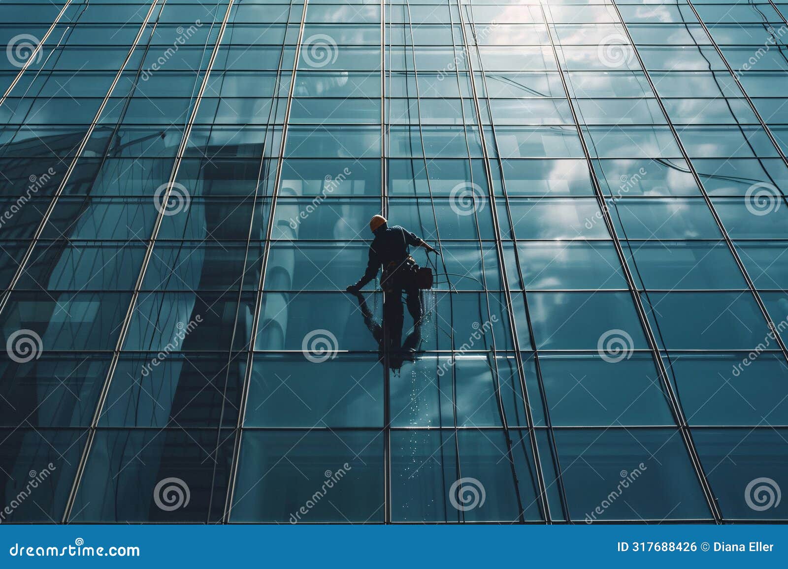 Male Worker Washing Windows of Skyscraper Building Stock Illustration ...