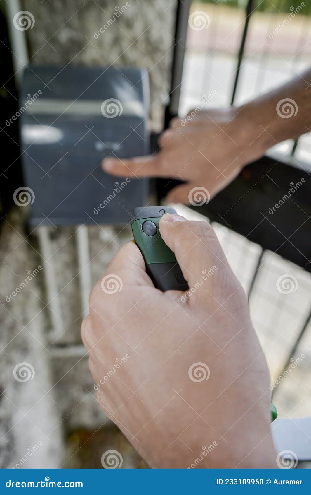 Male Worker Working on Gate Lock Stock Photo - Image of communication ...