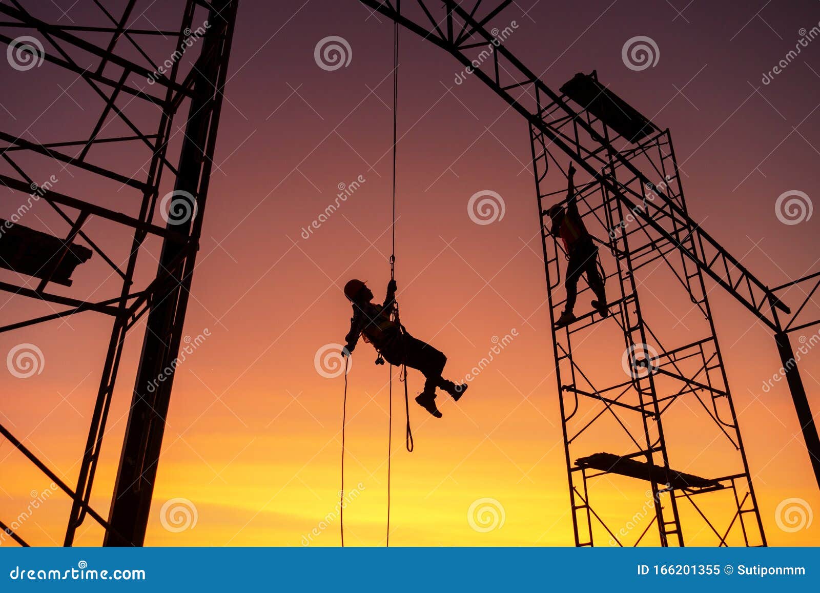 Male Working Abseiling on a Construction Stock Image - Image of ...