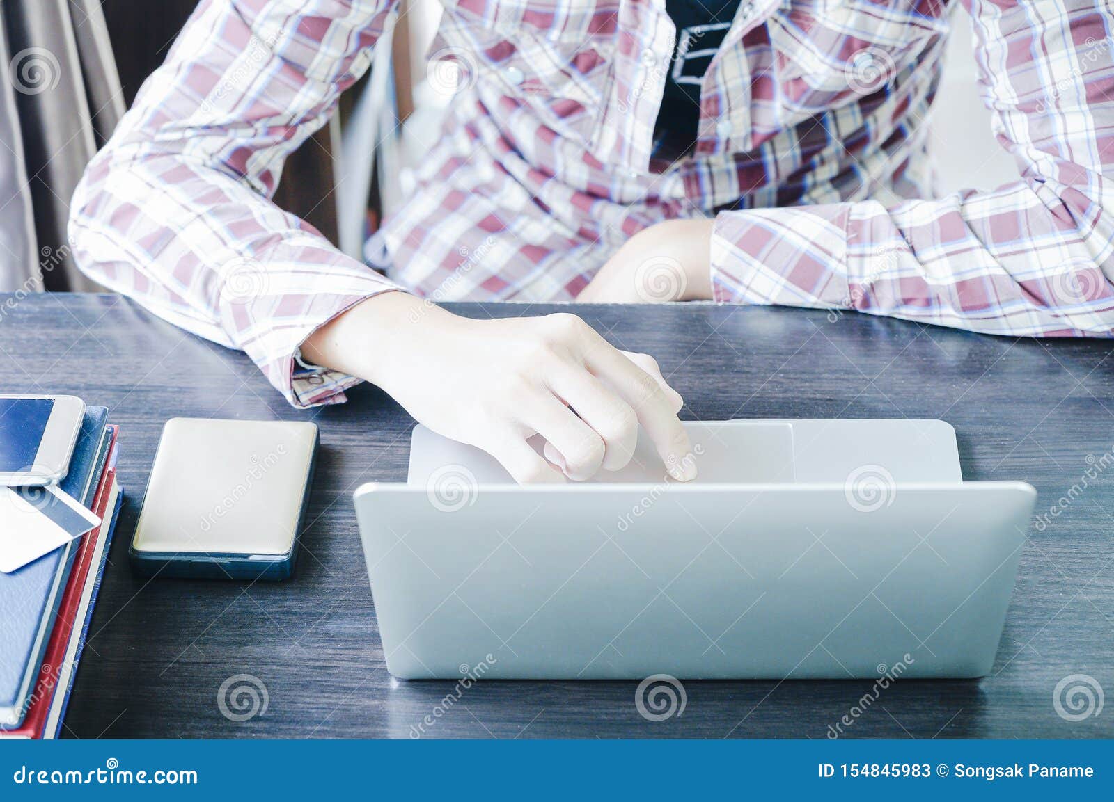 Male Working with Laptop Computer on the Table Stock Image - Image of ...