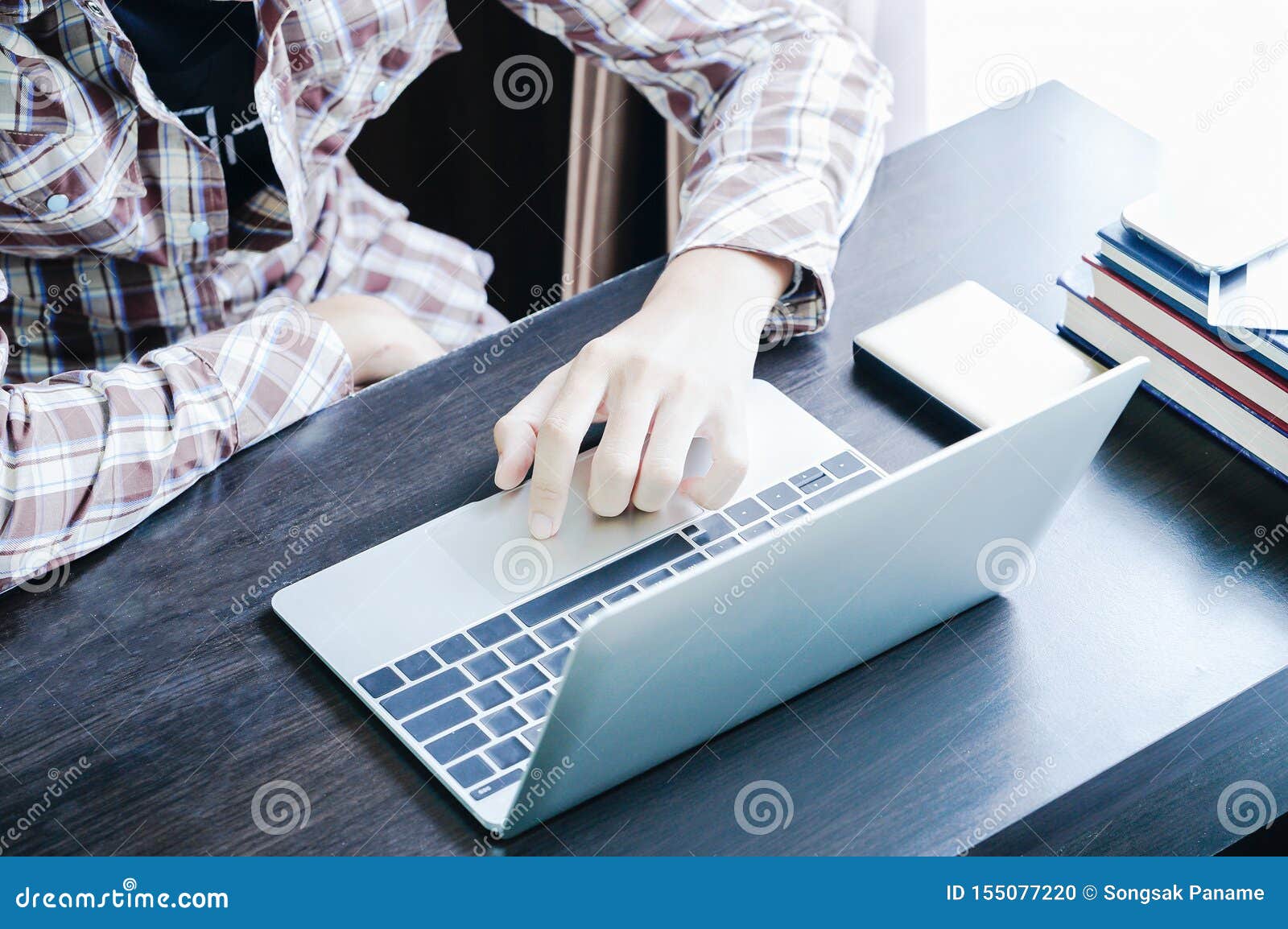 Male Working with Laptop Computer on the Table Stock Photo - Image of ...