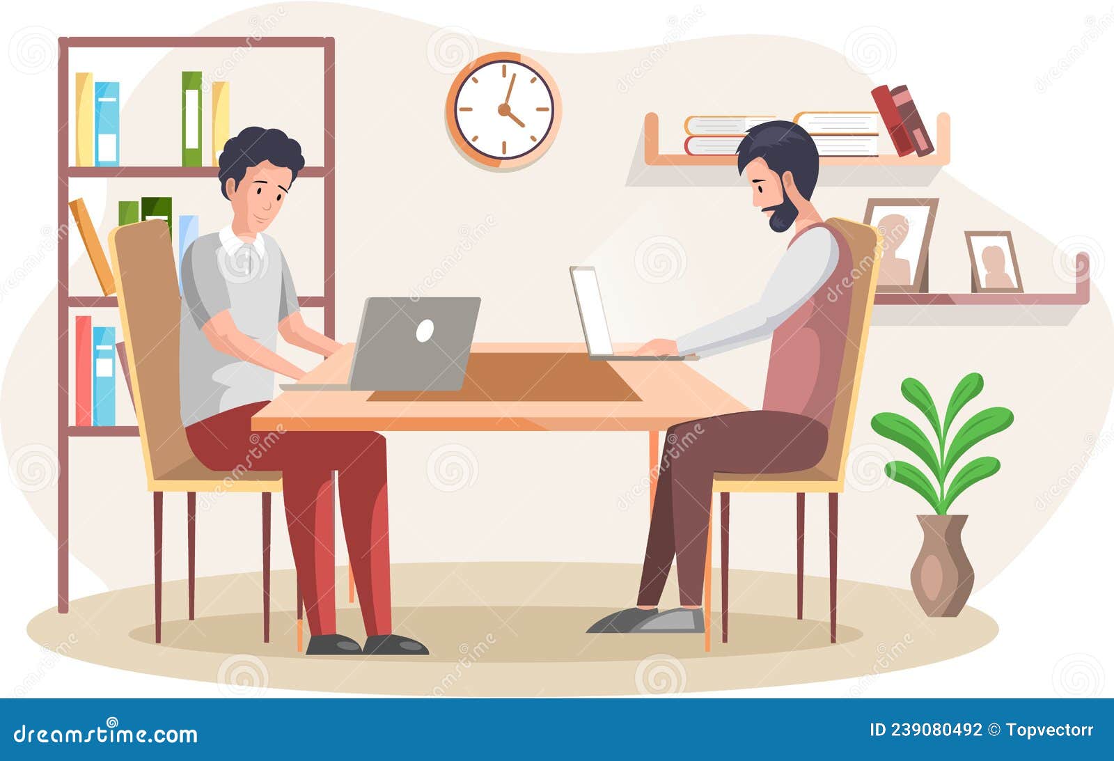 Male Working Persons Sitting with Computer at Table in Room and ...