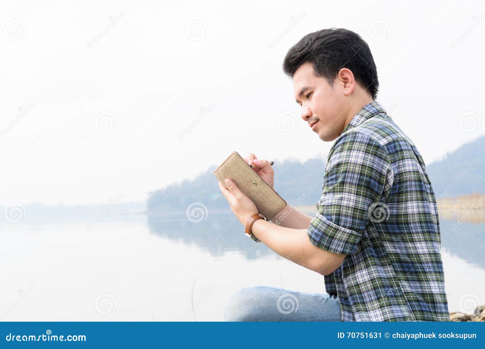 Male Write a Book in the Park on a Summers Day Stock Image - Image of ...