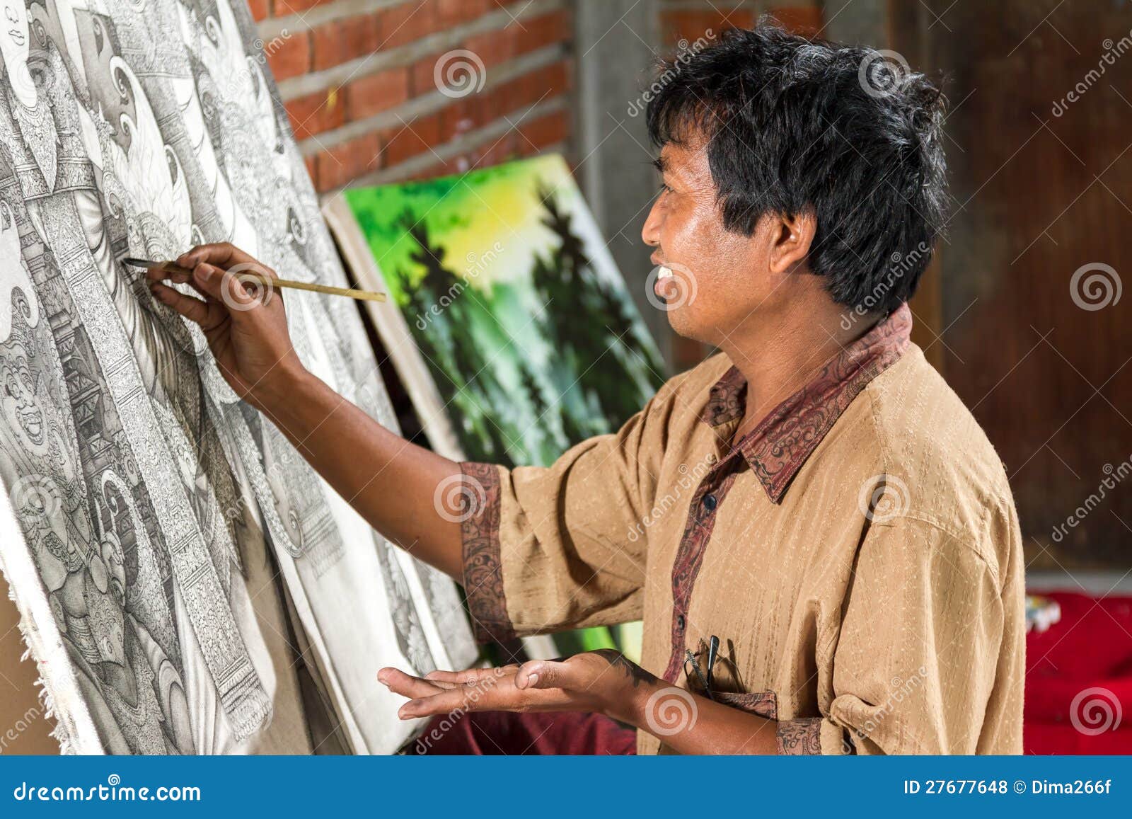 Maler bei der Arbeit stockfoto. Bild von segeltuch, zeichnung - 27677648