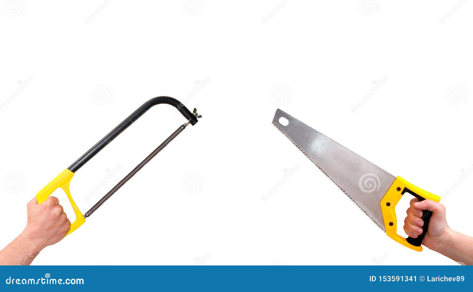 Males Hands with Two Yellow Hacksaw Isolated on White Stock Image ...