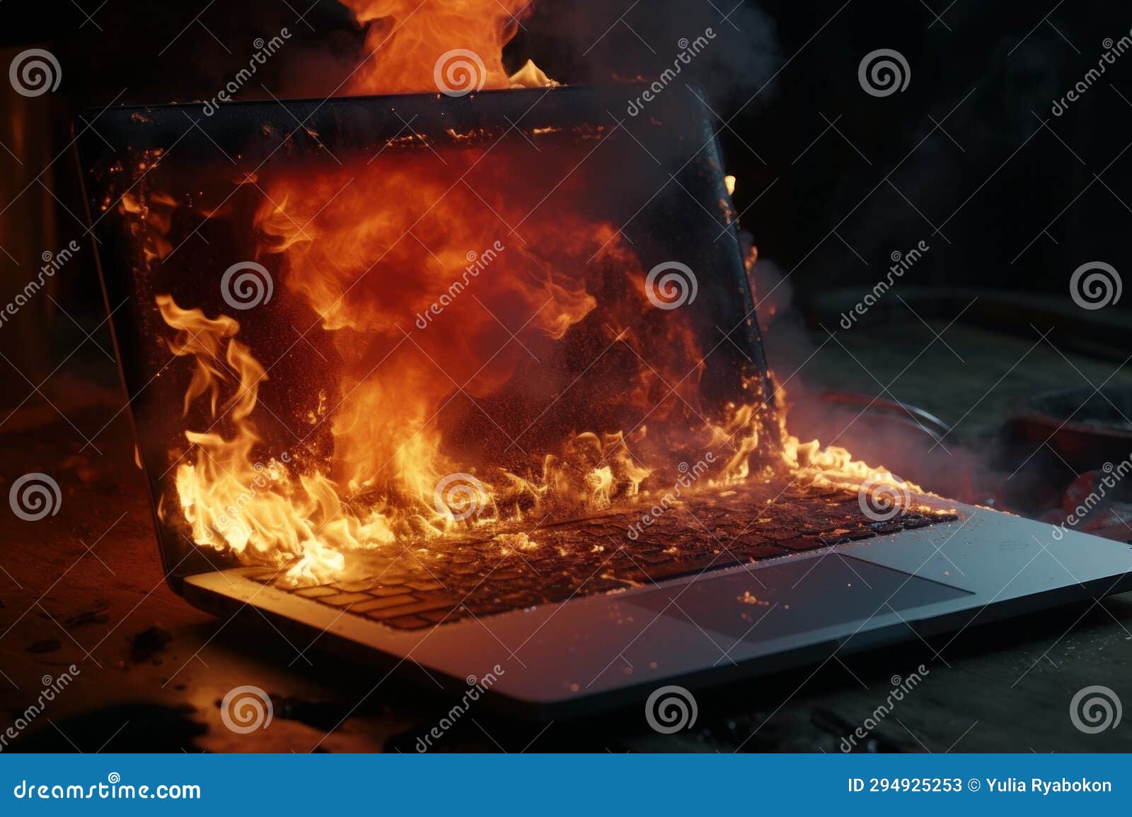 Malfunctioning Burning Laptop Table. Generate Ai Stock Image - Image of ...