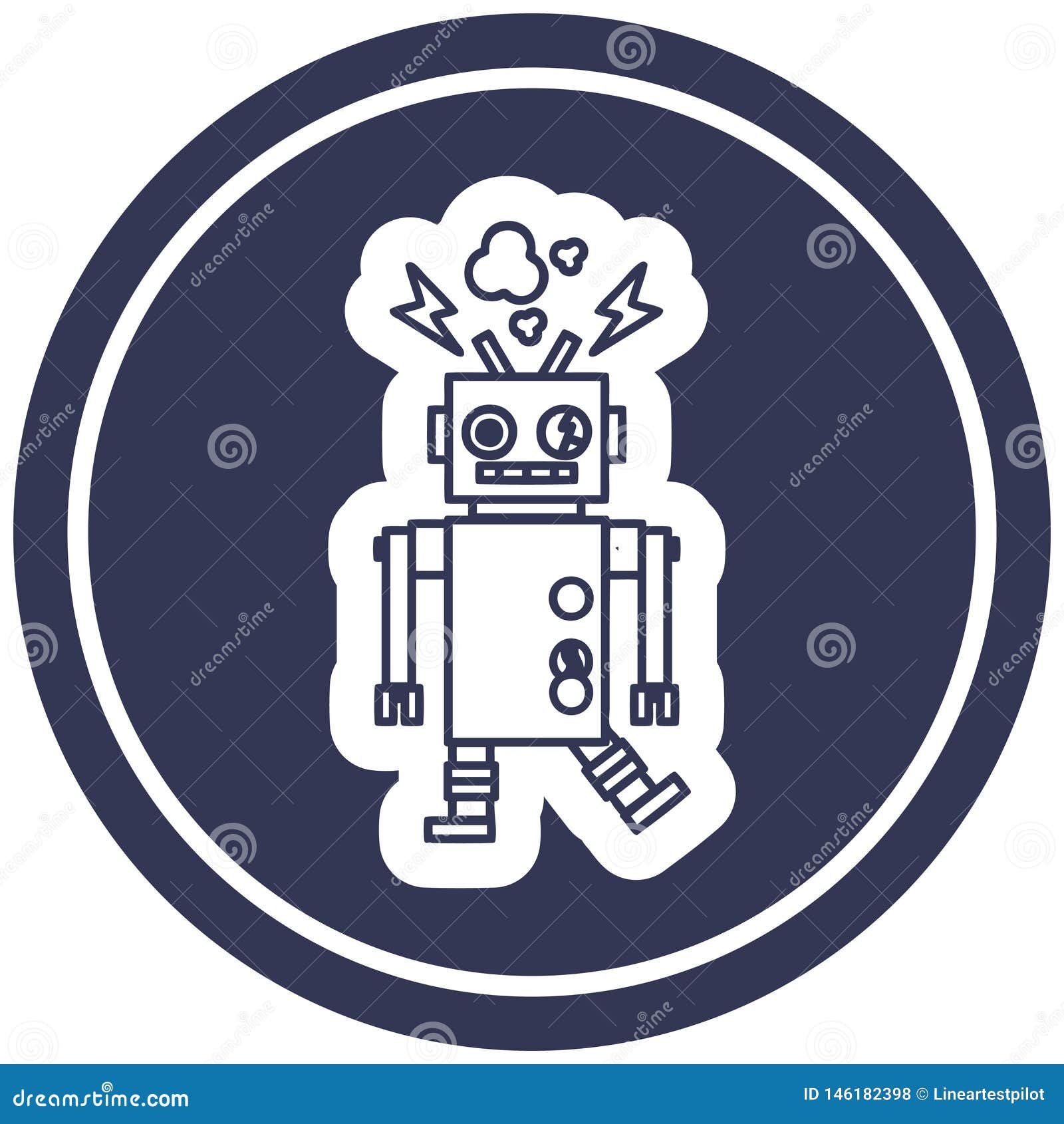 Malfunctioning Robot Circular Icon Symbol Stock Vector - Illustration ...