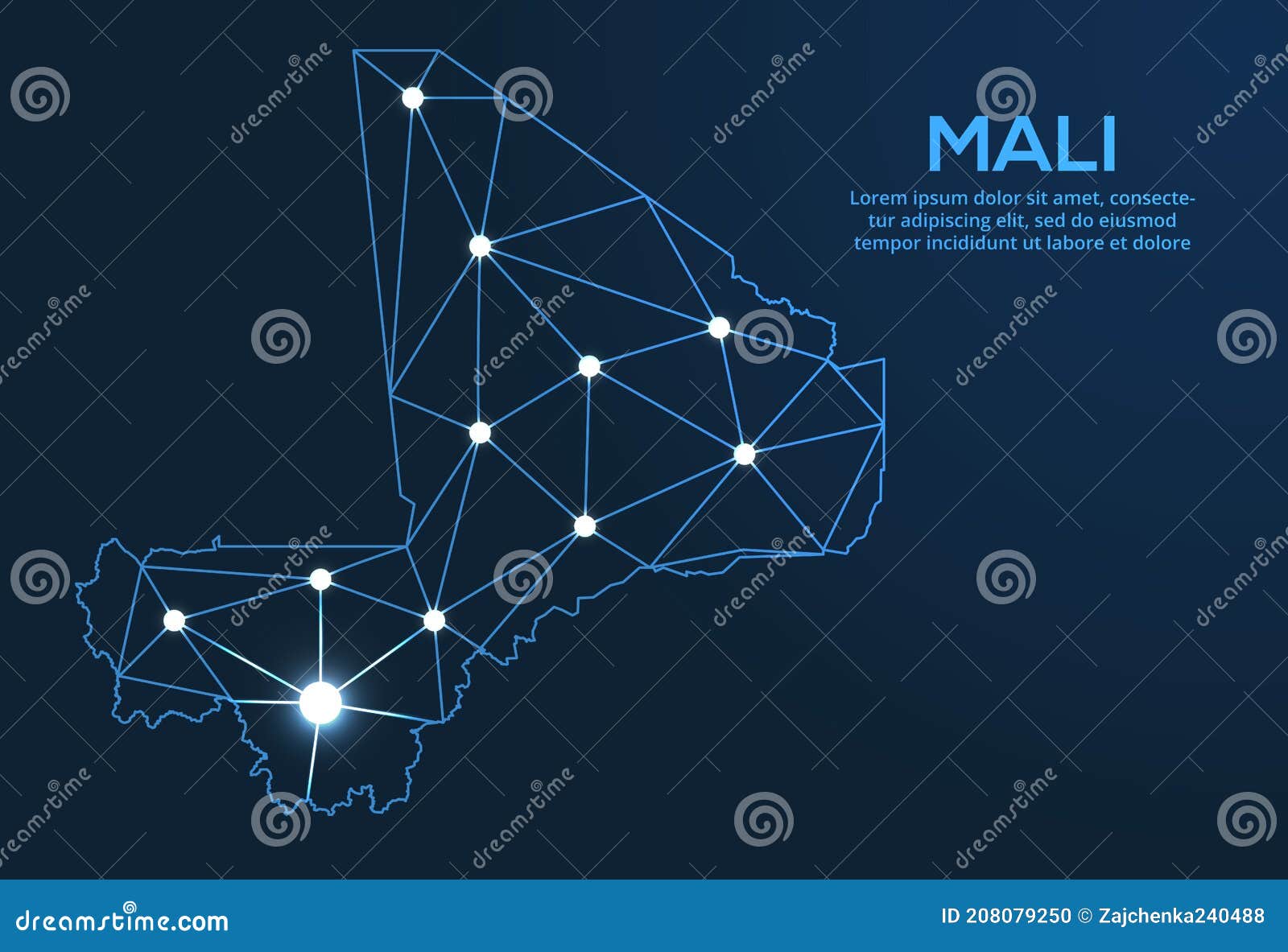 Mali Communication Network Map. Vector Low Poly Image of a Global Map ...